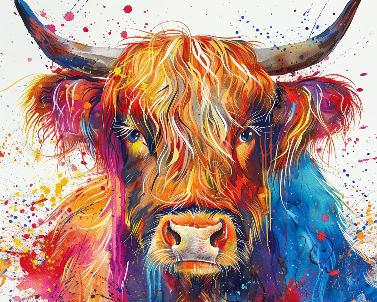 Abstract Watercolor Highland Cow Paint by Numbers Adults – Houseart.uk