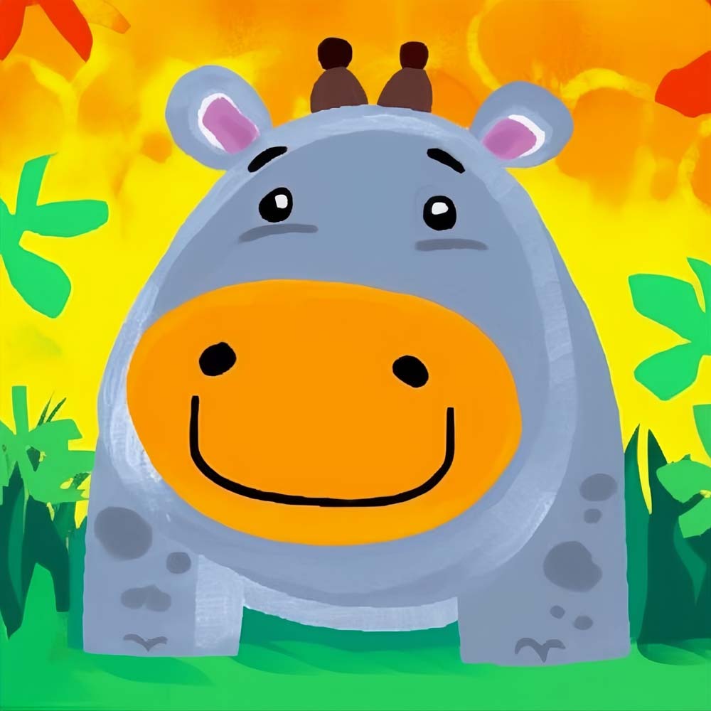 Cartoon Hippo on the Grass Paint by Numbers for Kids Kits – Houseart.uk