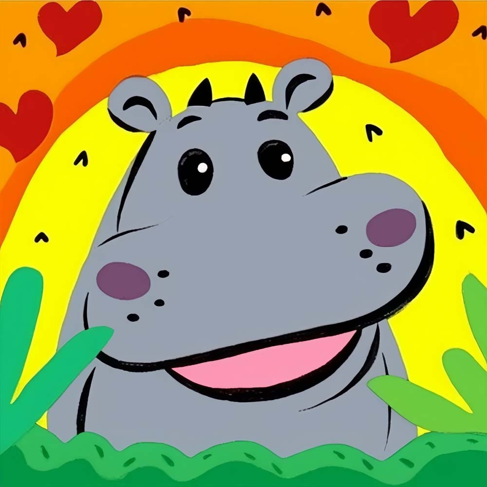 Cartoon Hippo Paint by Numbers for Kids Kits – Houseart.uk