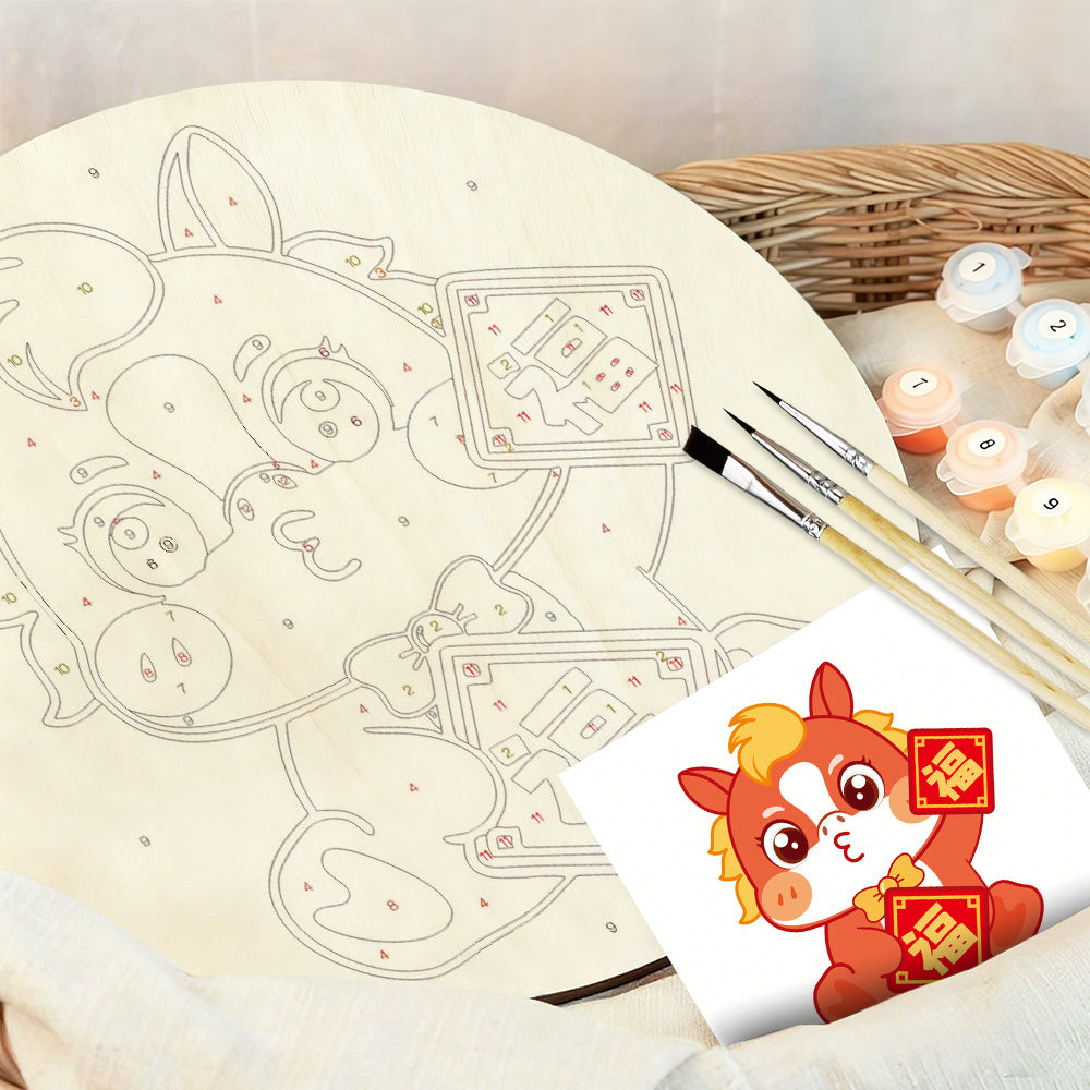 Good Fortune in the Year of the Horse - Paint by Numbers on Wood Slice ...
