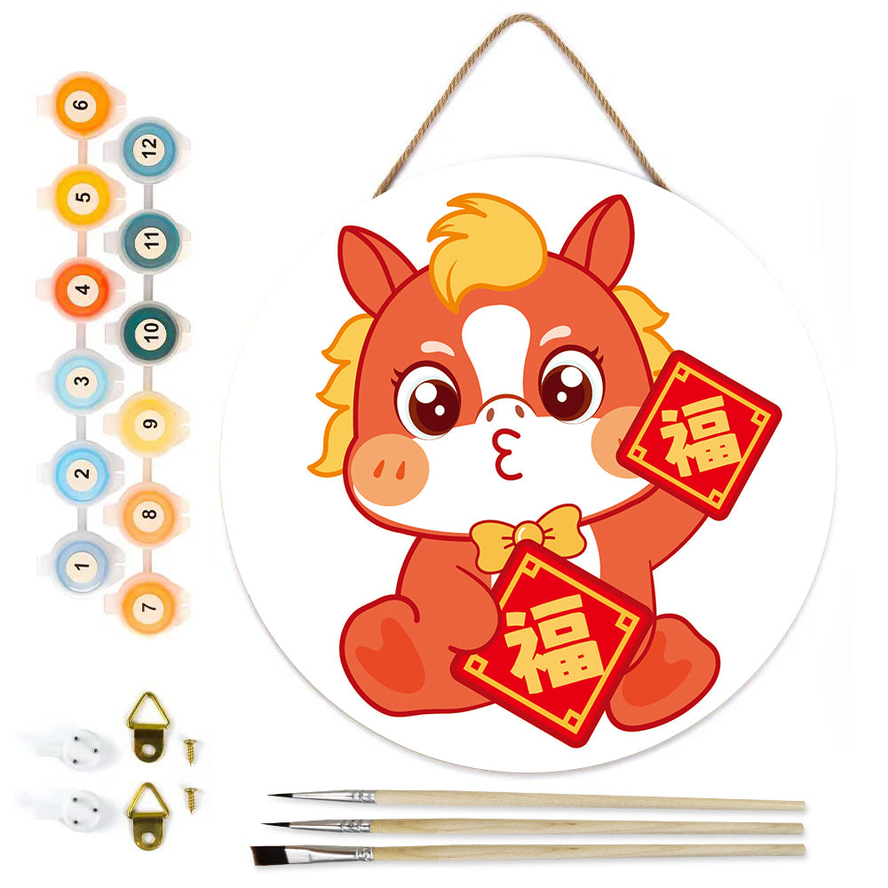 Good Fortune in the Year of the Horse - Paint by Numbers on Wood Slice ...