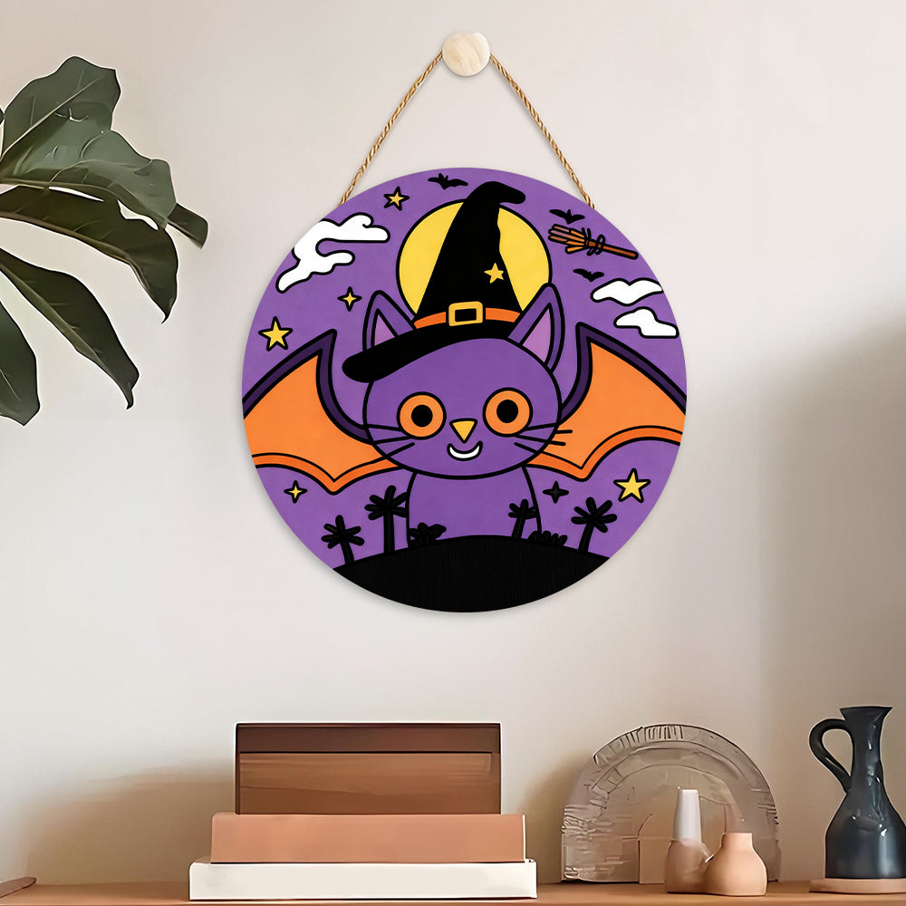 Halloween Purple Bat Cat - Paint by Numbers on Wood Slice – Houseart.uk