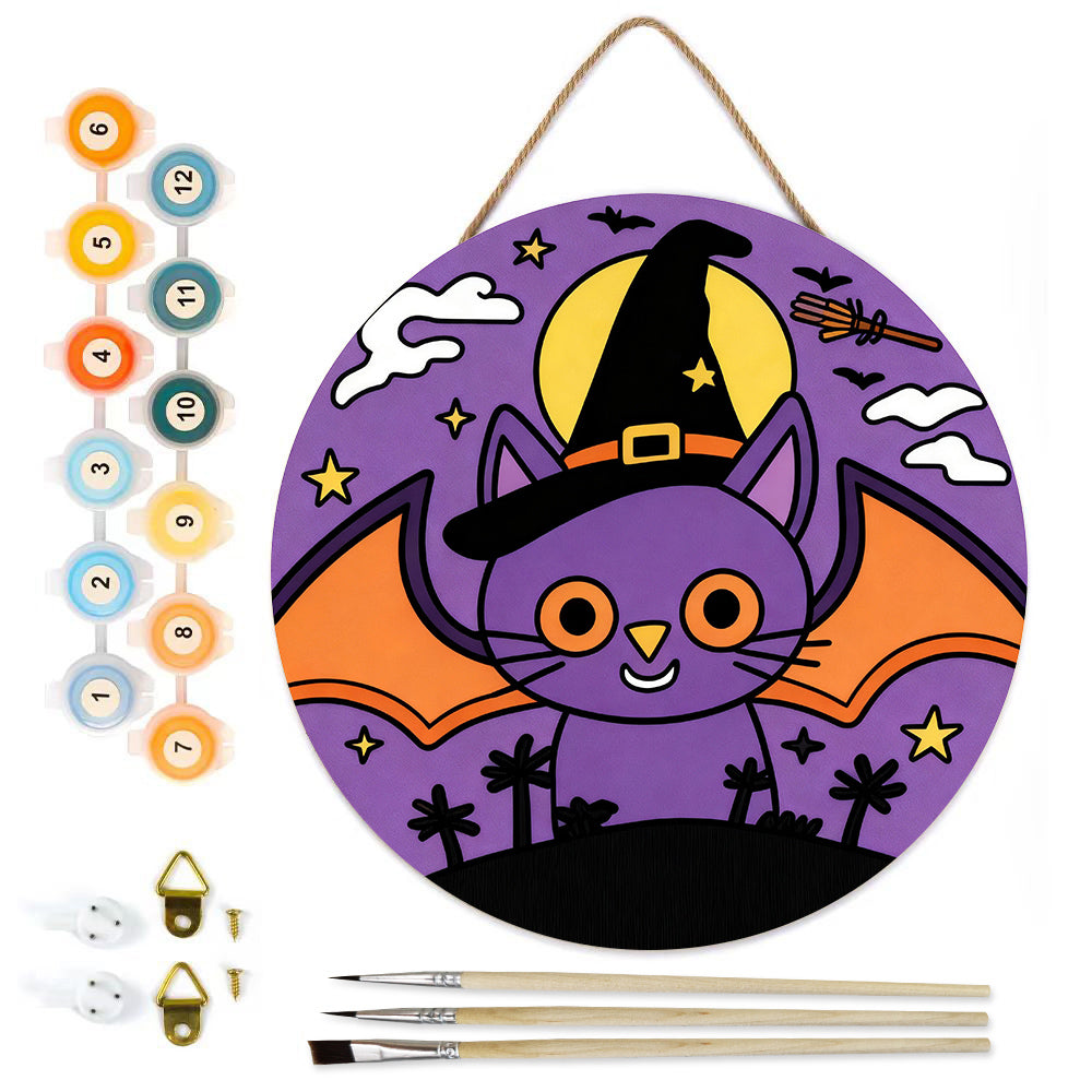 Halloween Purple Bat Cat - Paint by Numbers on Wood Slice – Houseart.uk