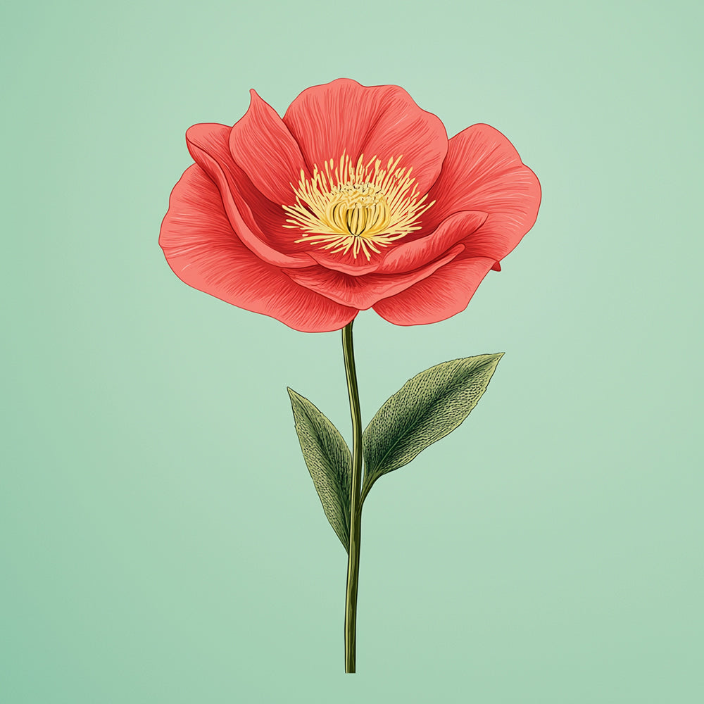Paint by Numbers for Adults - Red Poppy with Green Leaves Mini ...