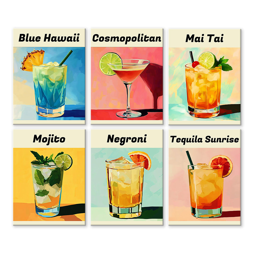Mini Paint by Numbers - Rich Cocktail Varieties 6 Pieces – Houseart.uk