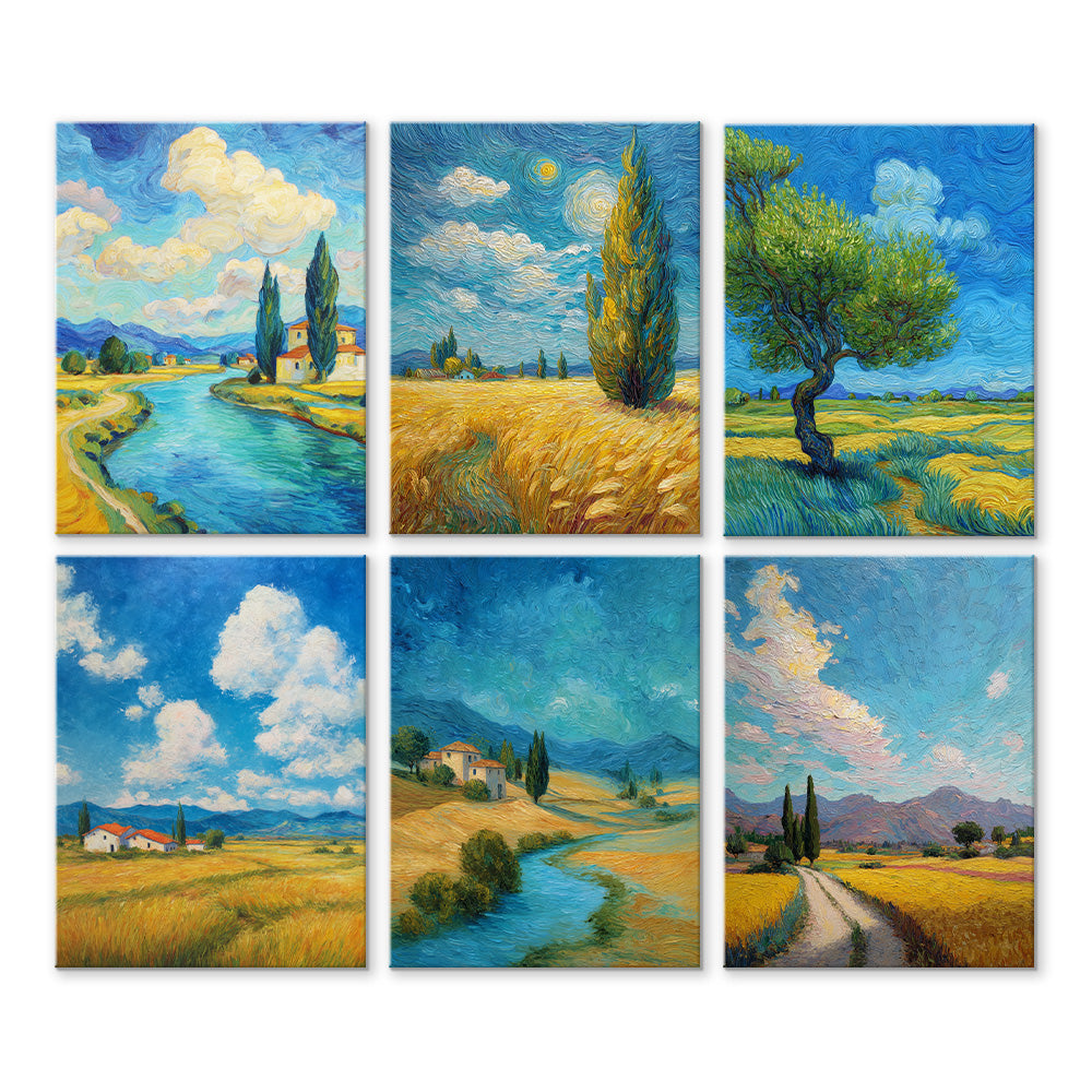 Mini Paint by Numbers - Van Gogh-Style Fields 6 Pieces – Houseart.uk